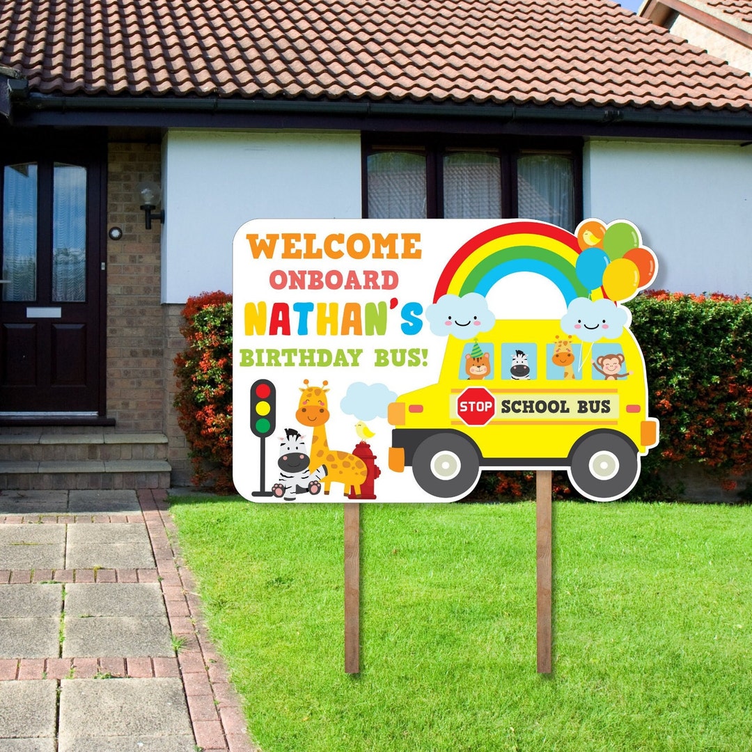 Wheels on the Bus Party Yard Sign/ Yellow School Bus Birthday Party ...