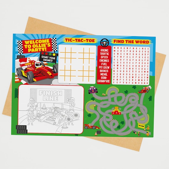 Car Racing Party Game/ Race Car Coloring Activity Place Mat / Go Kart ...