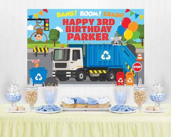 Blue Garbage Truck Birthday Backdrop Party Printable/ Trash Bash ...