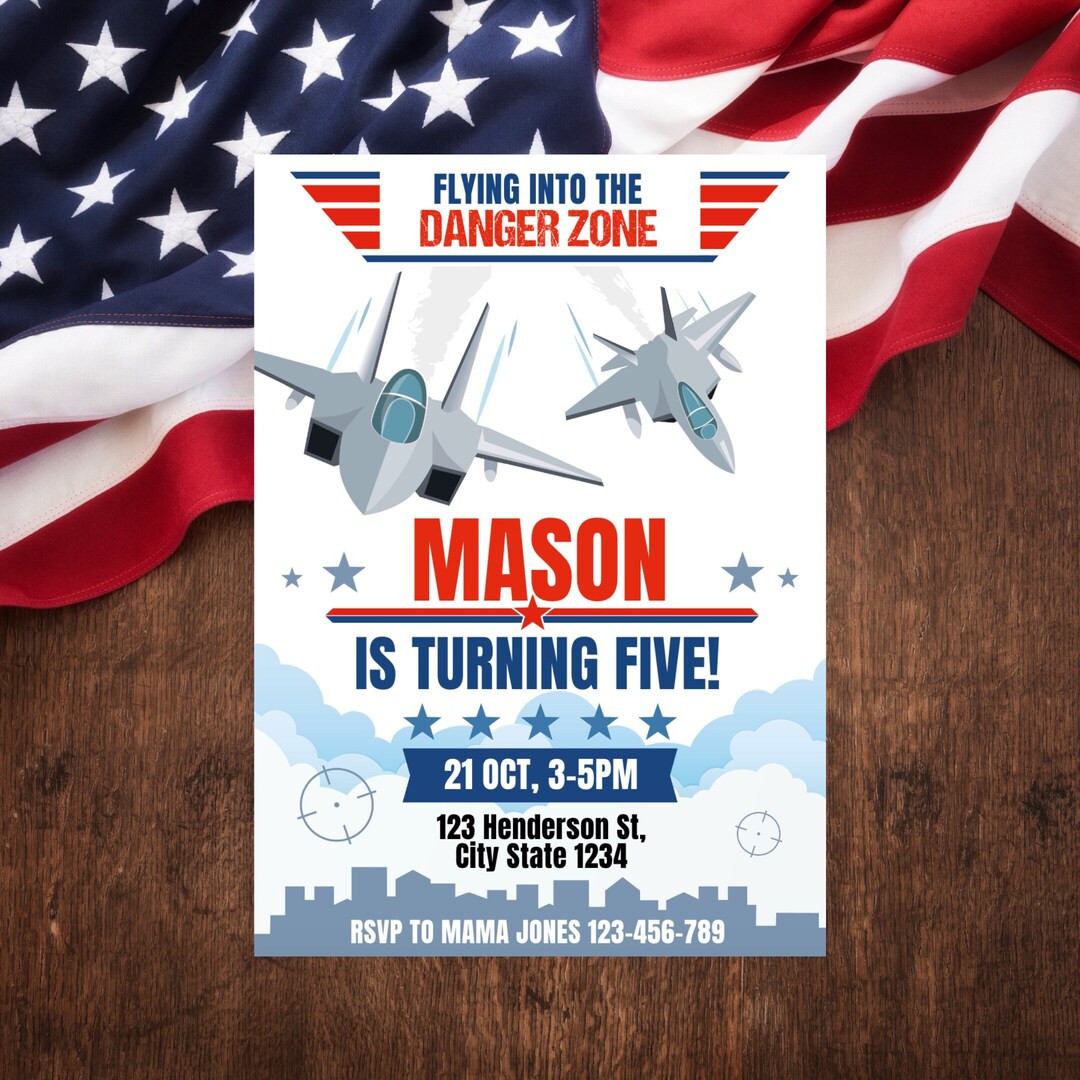Top One Birthday Invitation EDITABLE Printable | Fighter Jet Plane ...