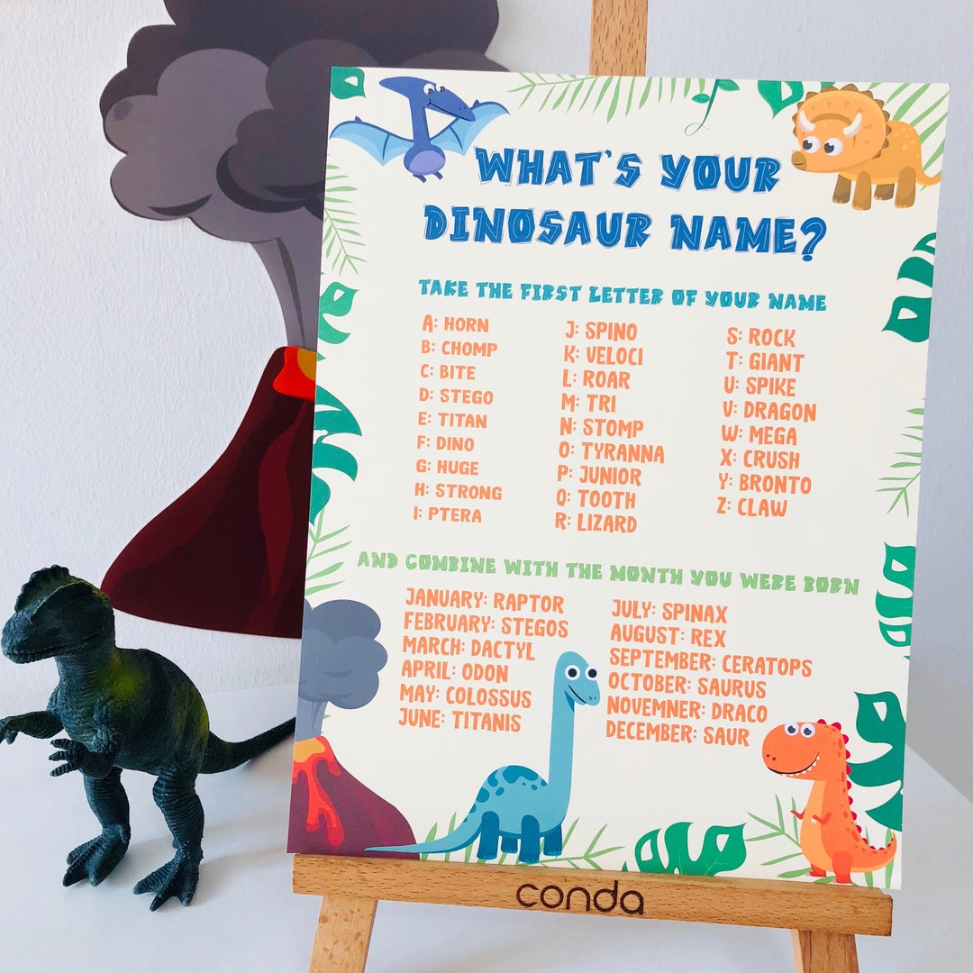 Whats Your Dinosaur Name Party Printable/ Dinosaur Party Game Printable ...