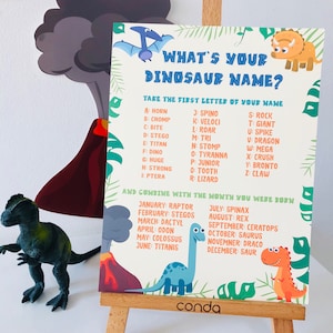Whats Your Dinosaur Name Party Printable/ Dinosaur Party Game Printable ...