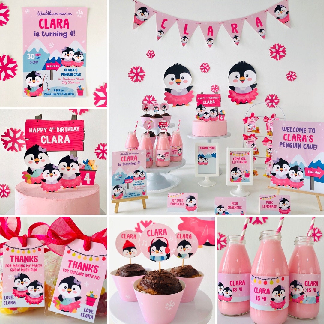 Penguin Girl Birthday Party Decorations Kit (editable, Printable) - Etsy