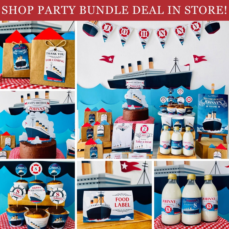 Titanic Birthday Cake Topper | Editable Nautical Cruise Ship Party ...
