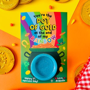 St Patricks Day Play Doh Favor Gift Card, St Pattys Pot of Gold Rainbow ...