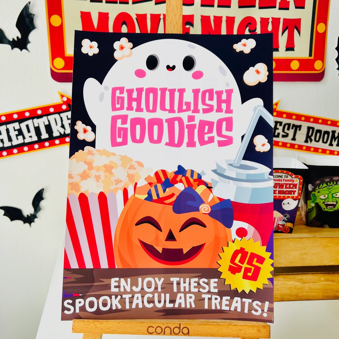 Halloween Movie Night Concession Sign Editable Printable/ Halloween ...