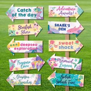 Mermaid Birthday Party Directional Signs EDITABLE Printable/ Mermaid ...