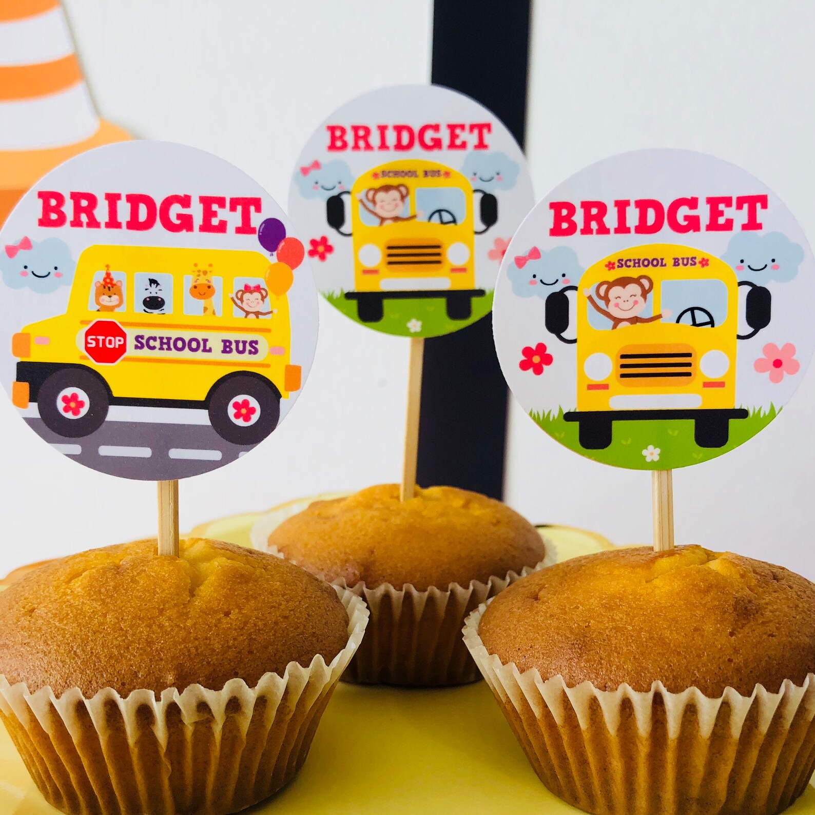 Wheels on the Bus Girl Cupcake Topper, Editable Printable (digital ...