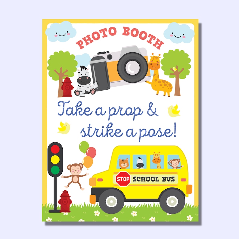 Wheels on the Bus Party Photo Props Printable/ Yellow School | Etsy