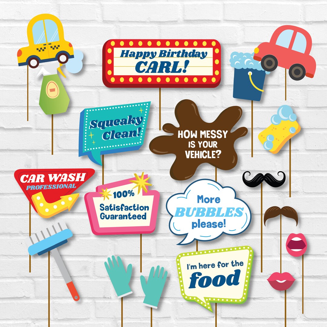 Car Wash Party Photo Booth Props Editable Printable/ Car Wash Photo ...