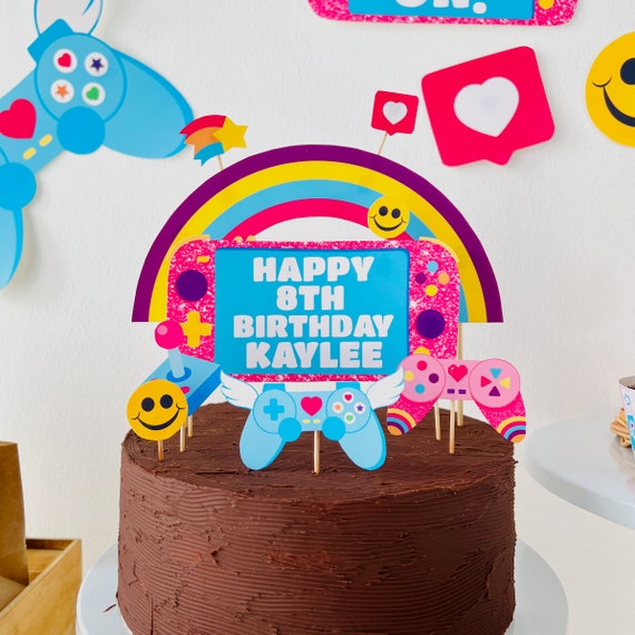 Gamer Girl Birthday Cake Topper Editable Party Printable/ Pink Video ...
