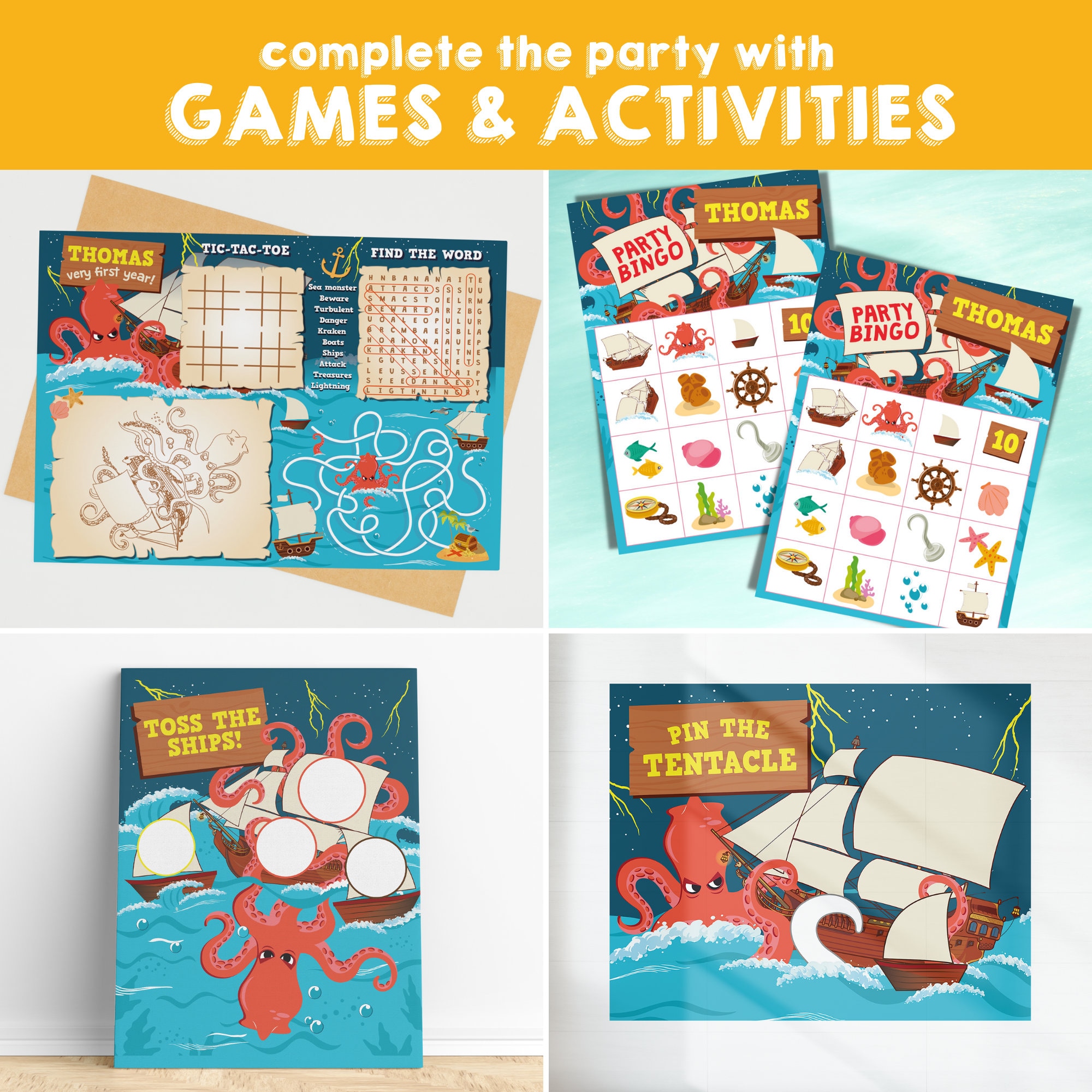Kraken Party Decorations Printable Editable Kit/ Octopus - Etsy