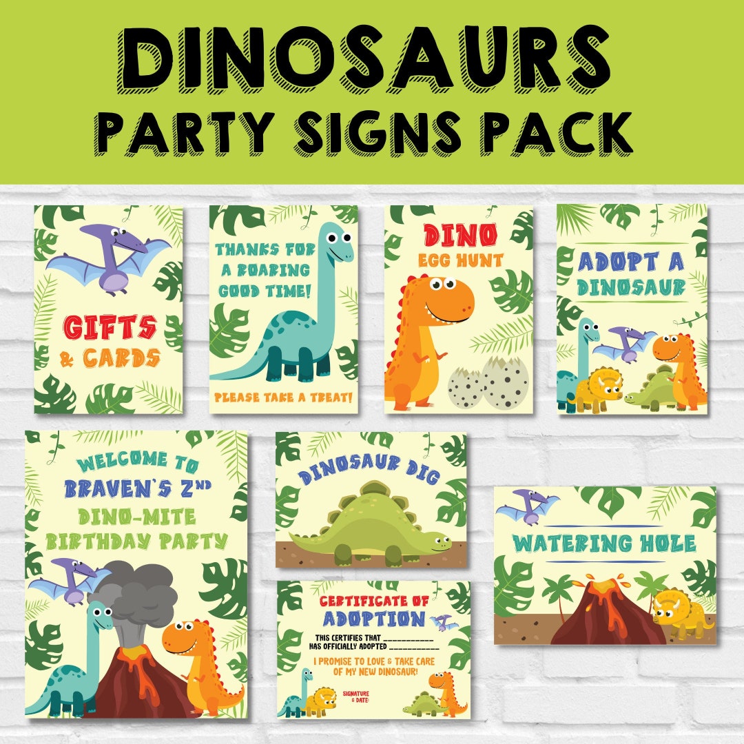 Dinosaurs Party Signs Pack Printable/ Dinosaurs Party Welcome Sign ...