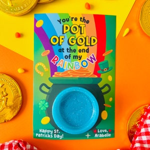 St Patricks Day Play Doh Favor Gift Card, St Pattys Pot of Gold Rainbow ...