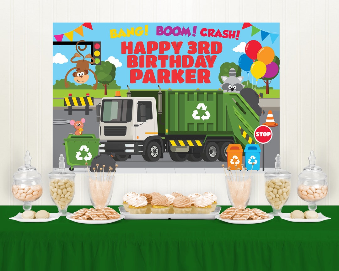 Garbage Truck Birthday Backdrop Party Printable/ Trash Bash Backdrop ...