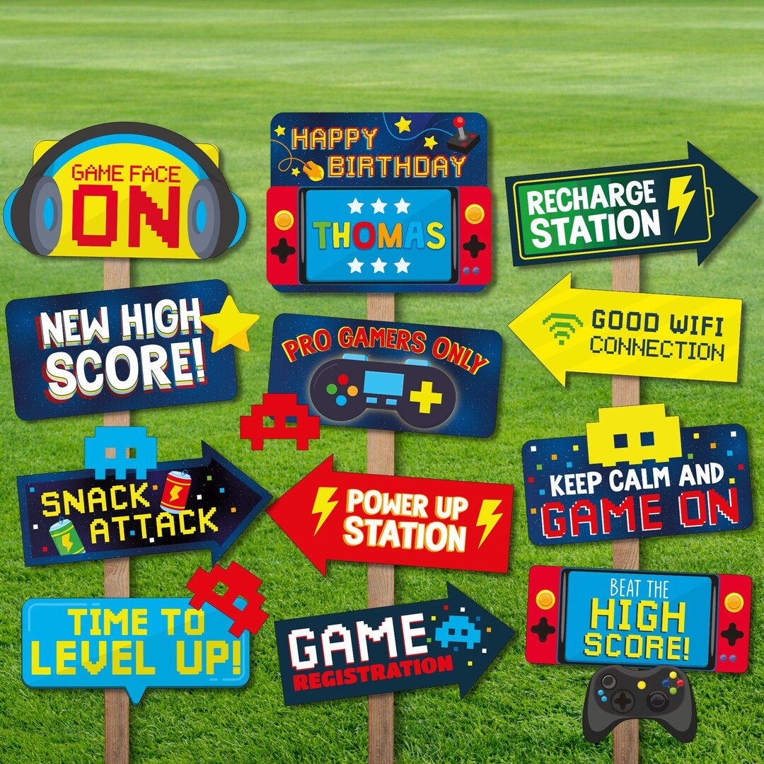 Video Game Party Signs Gamer Directional Sign Editable Printable ...