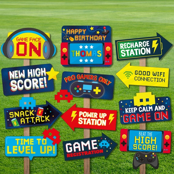 Video Game Party Signs Gamer Directional Sign Editable Printable ...