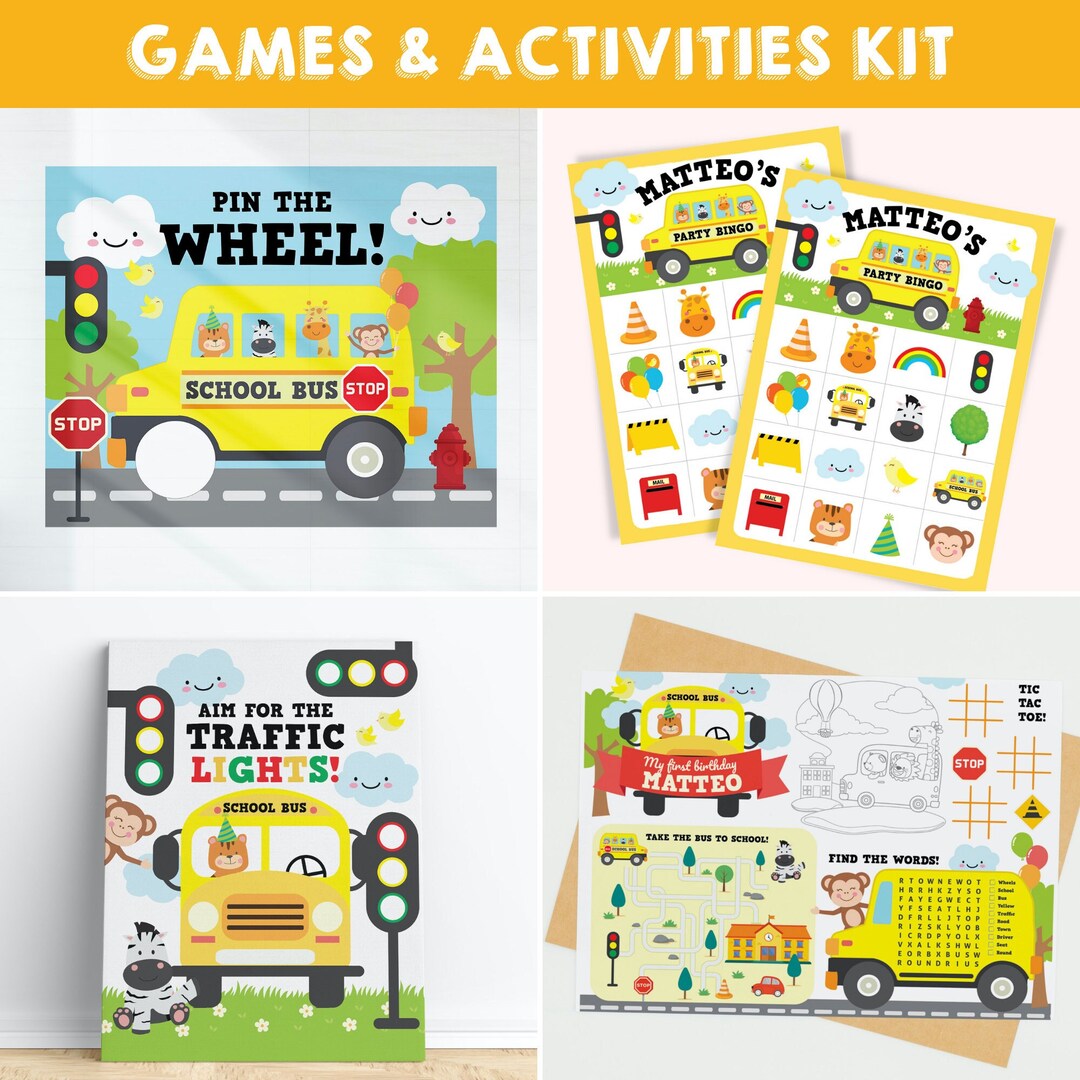 Wheels on the Bus Party Games Party Activities Kit/ Back to School ...