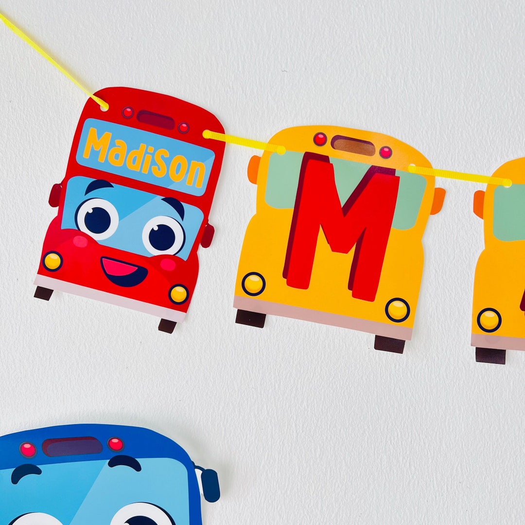 Wheels on the Bus Birthday Banner EDITABLE Printable/ Bus Themed Party ...