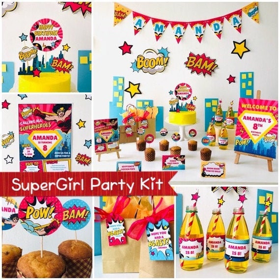 Superhero Girl Party Kit/ SuperGirl Party Decorations/ Superhero Kids ...