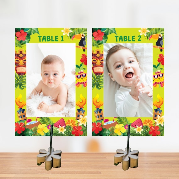 Luau Table Number Photo Card/ First Birthday Hawaiian Tropical Party ...