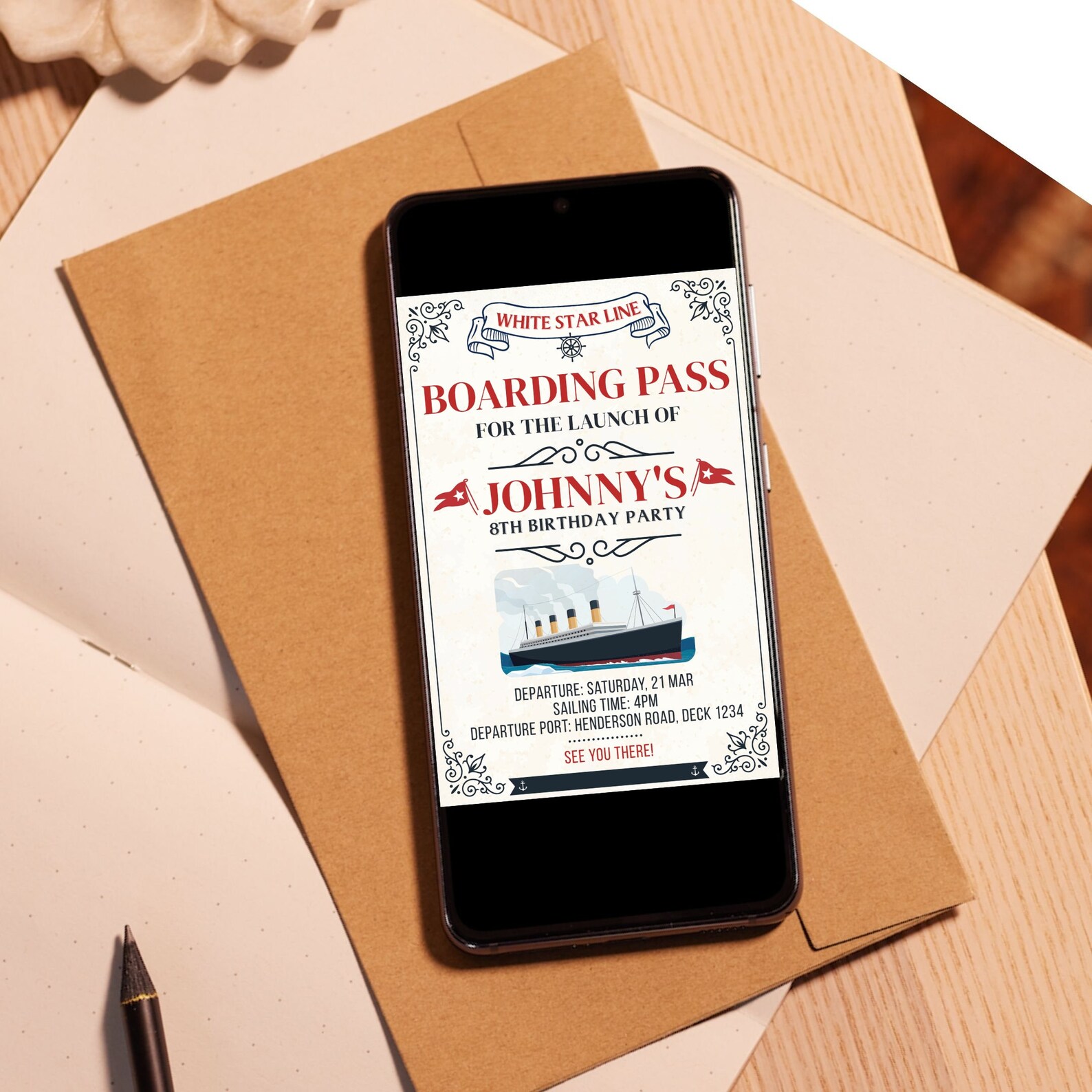 Titanic Boarding Pass Invitation | Vintage Cruise Ship Ticket Invite ...