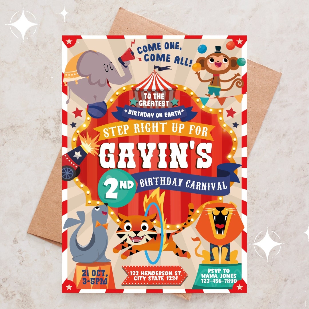 Circus Party Invitation EDITABLE Printable | Birthday Carnival Invite ...