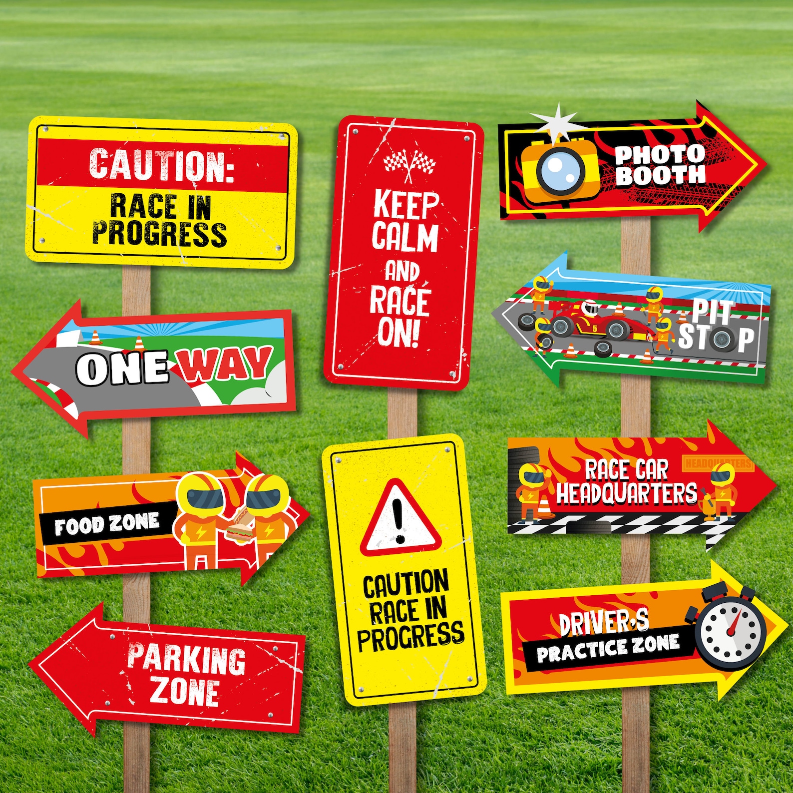 Car Racing Party Directional Signs Printable/ Race Car Party - Etsy