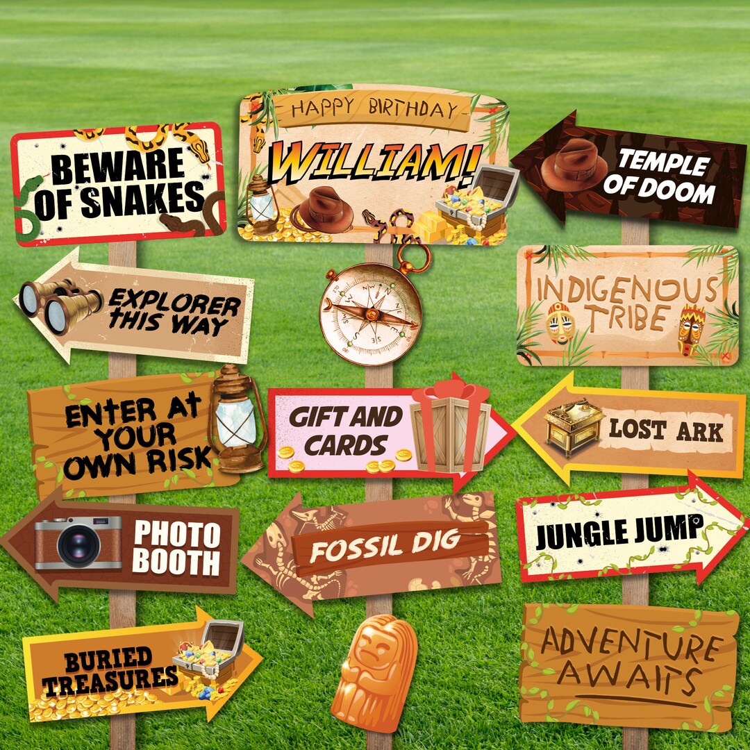 Indiana Jones Birthday Party Signs, Adventure Explorer Printable ...