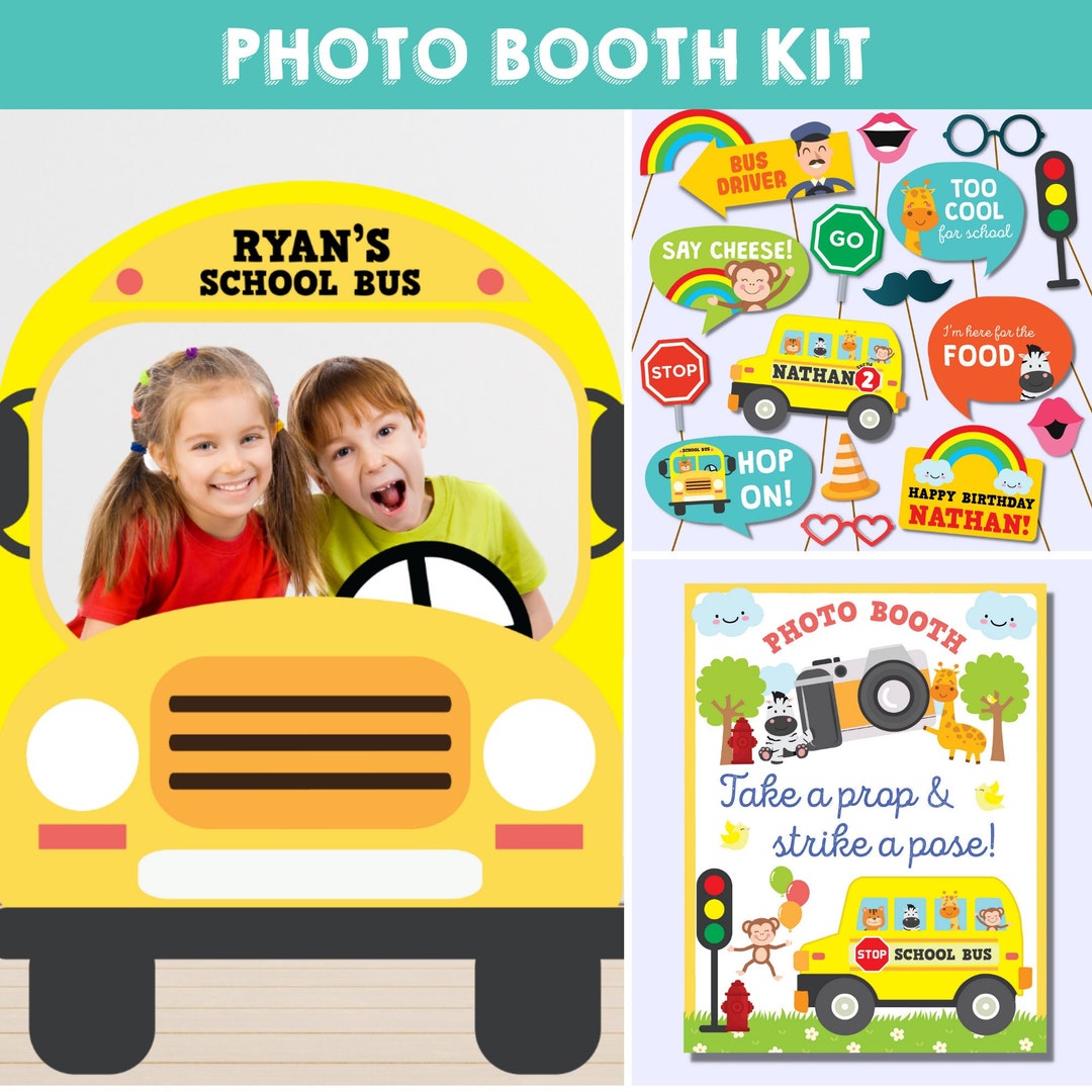 Wheels on the Bus Party Photo Booth Printable Kit/ Yellow School Bus ...
