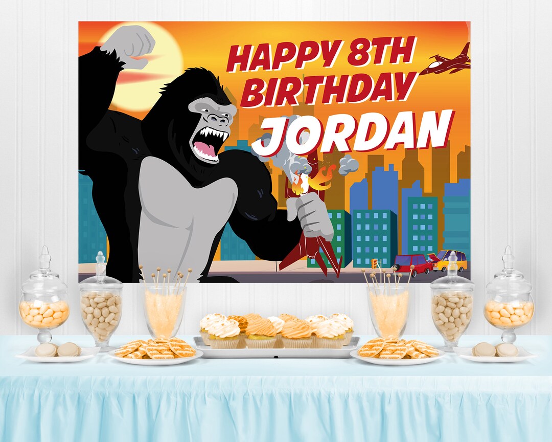 Gorilla Birthday Backdrop EDITABLE Printable | Great Ape Party Banner ...