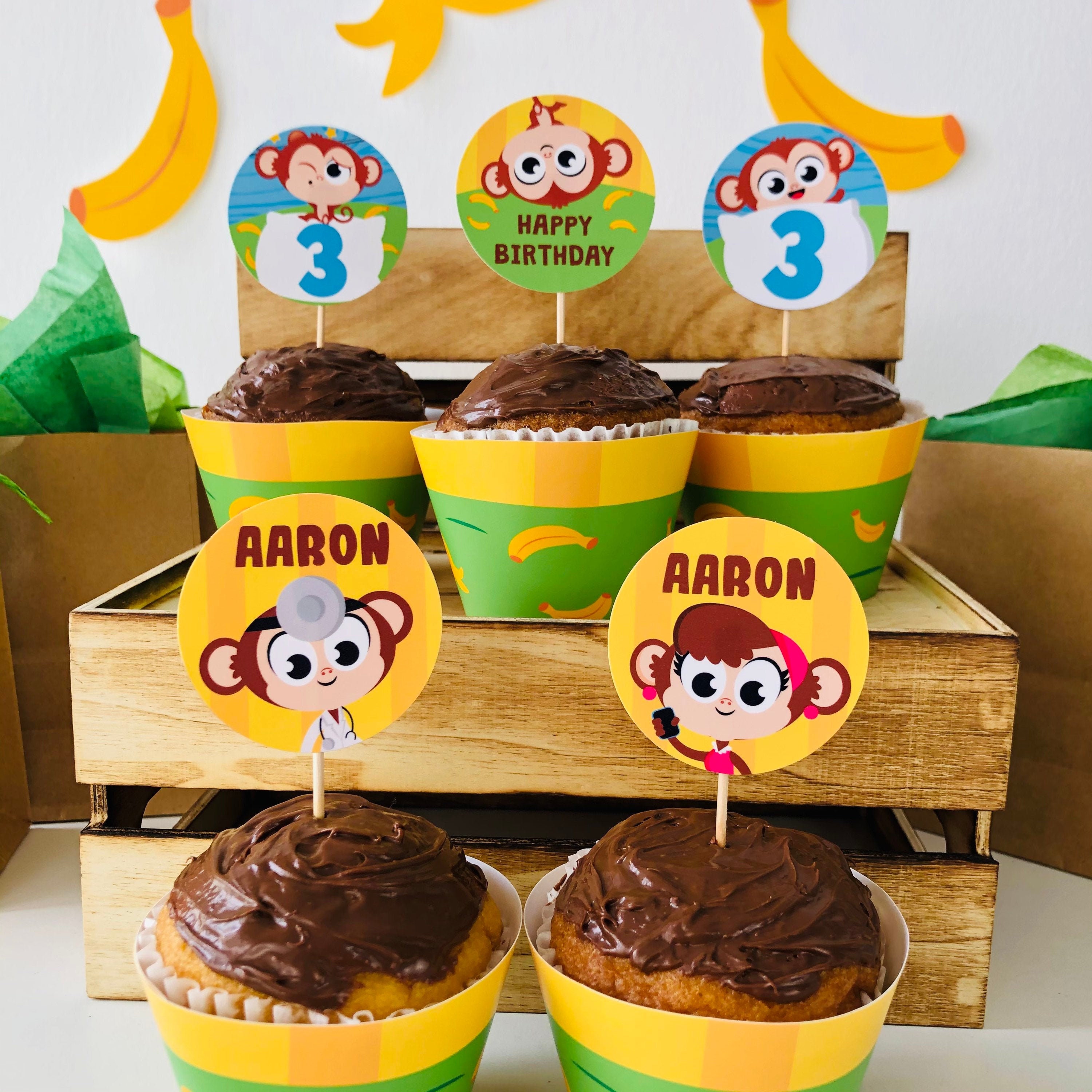 Five Little Monkeys Party Cupcake Topper/ 5 Little Monkeys Jumping on the Bed Cupcake Wrappers ...
