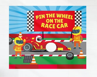 Pin the Wheel on the Race Car Printable Party Game 3 Poster - Etsy