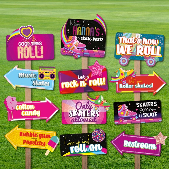 Roller Skating Birthday Party Directional Signs/ Retro Disco Party ...