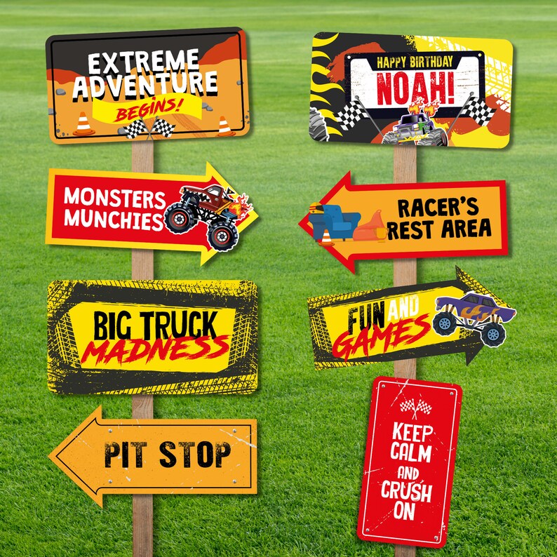 Monster Truck Party Signs Printable, Editable Directional Decor ...
