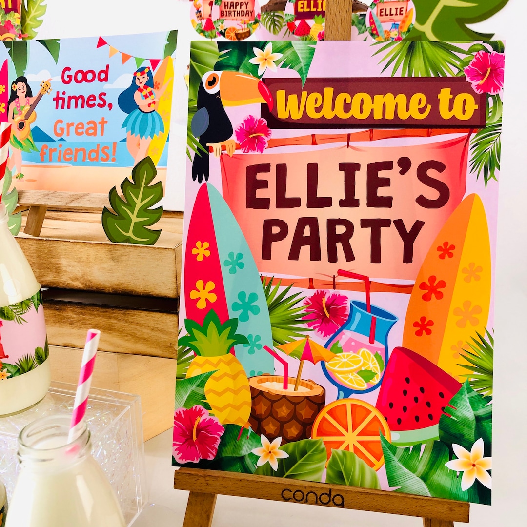 Luau Party Sign Printable/ Hawaiian Tiki Party Welcome Sign/ Tropical ...