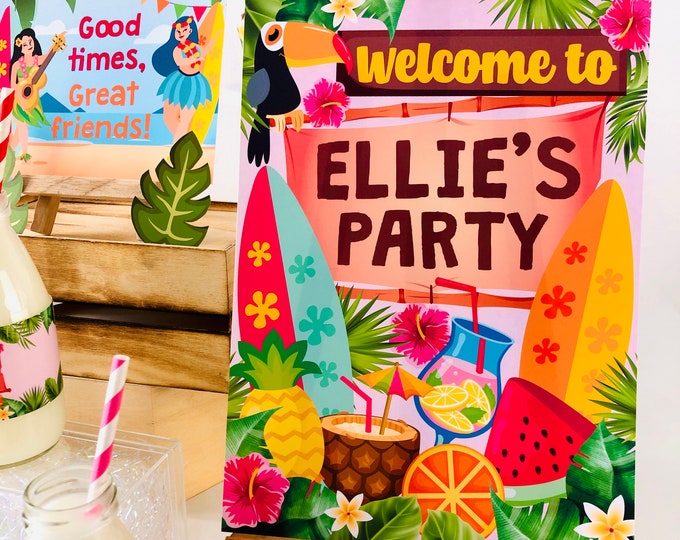 Editable Luau Hawaiian Tiki Party Pennant Banner - Edit & Print Online ...