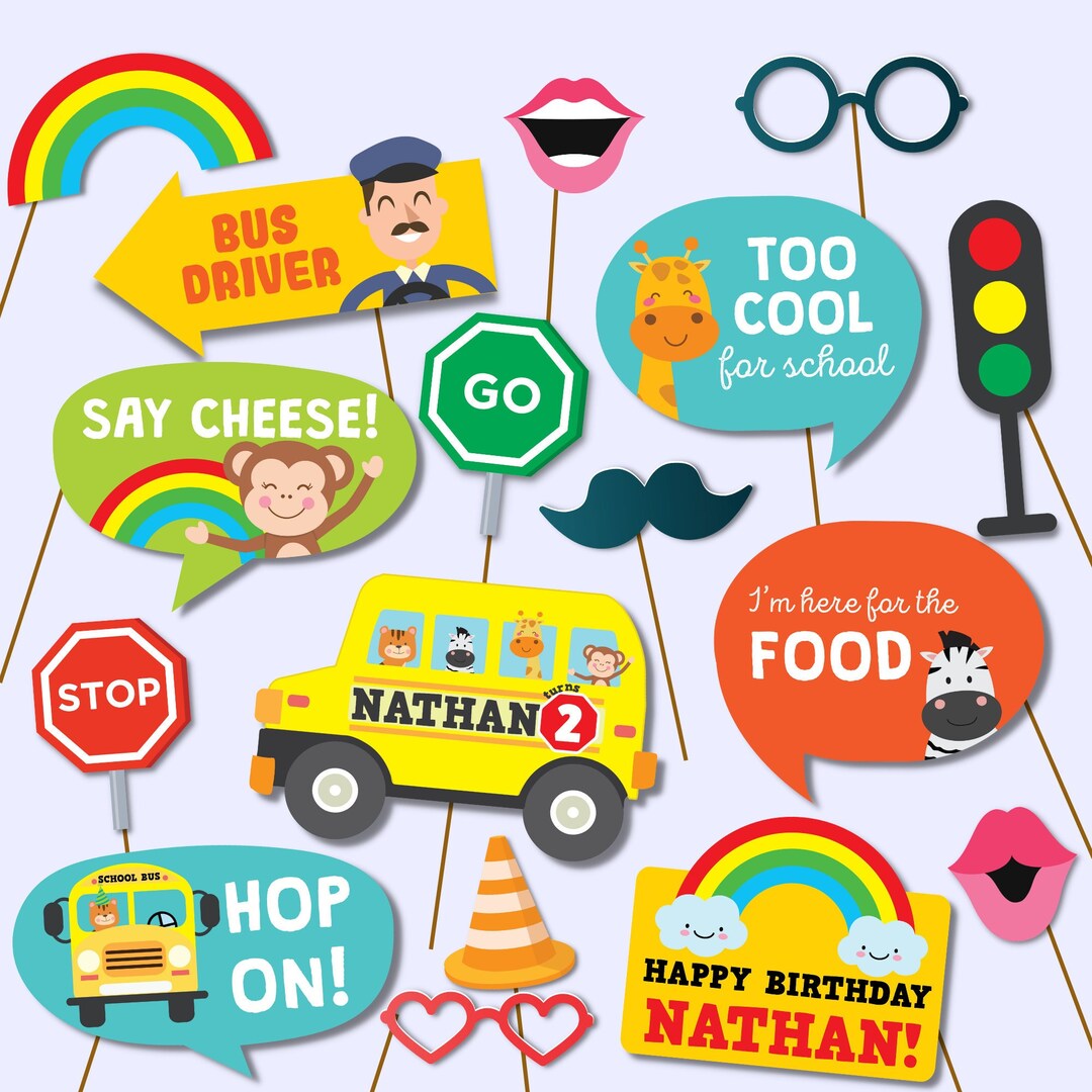 Wheels on the Bus Party Photo Props Printable/ Yellow School Bus ...