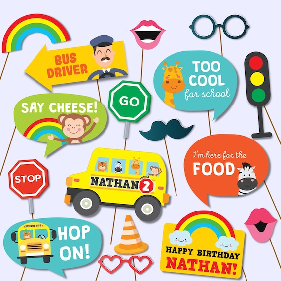 Wheels on the Bus Party Photo Props Printable/ Yellow School | Etsy