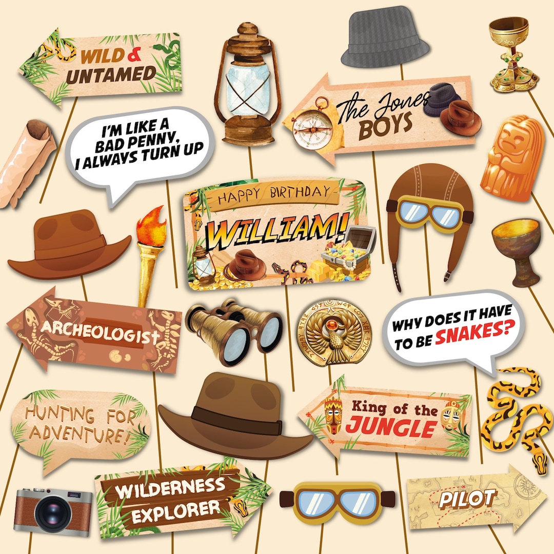 Indiana Jones Party Photo Booth Props/ Adventure Explorer Party Photo ...