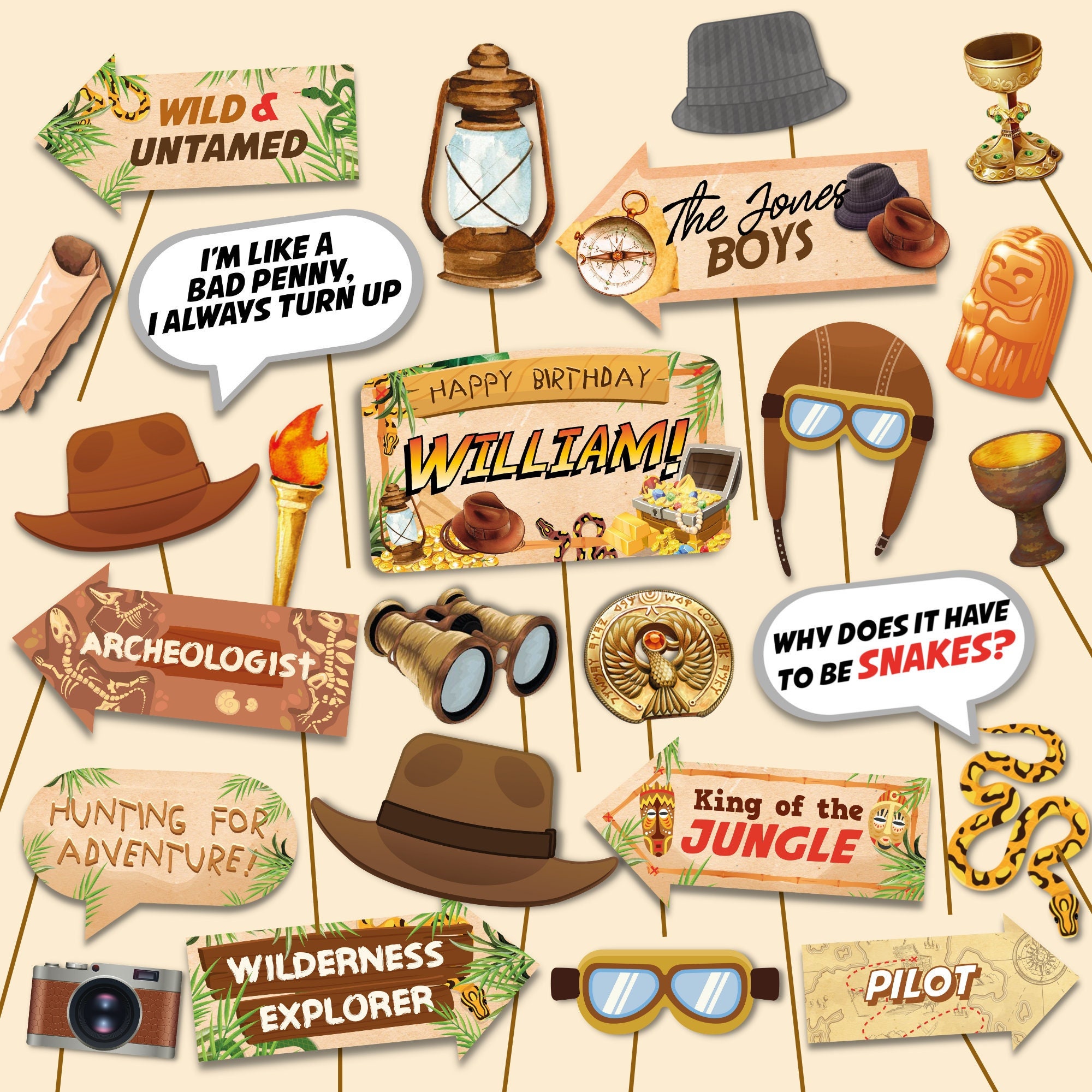 Indiana Jones Party Photo Booth Props/ Adventure Explorer | Etsy UK