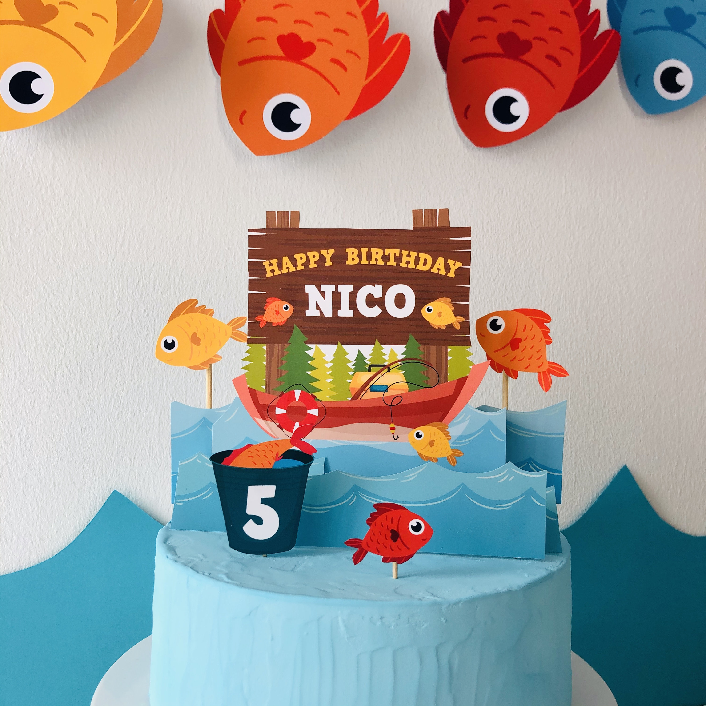 Fishing Cake Topper/ Gone Fishing Birthday Cake Topper | Etsy