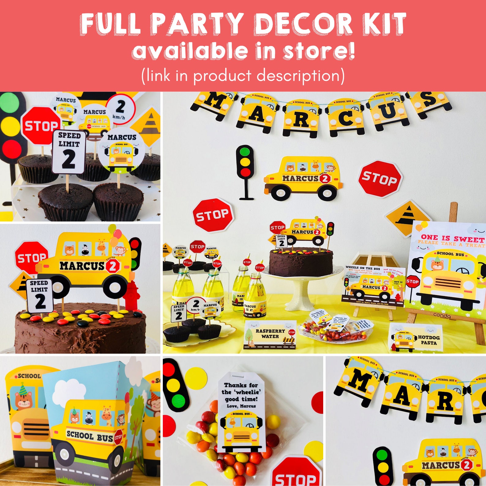 Wheels on the Bus Cupcake Topper/ Yellow School Bus Party Dessert ...