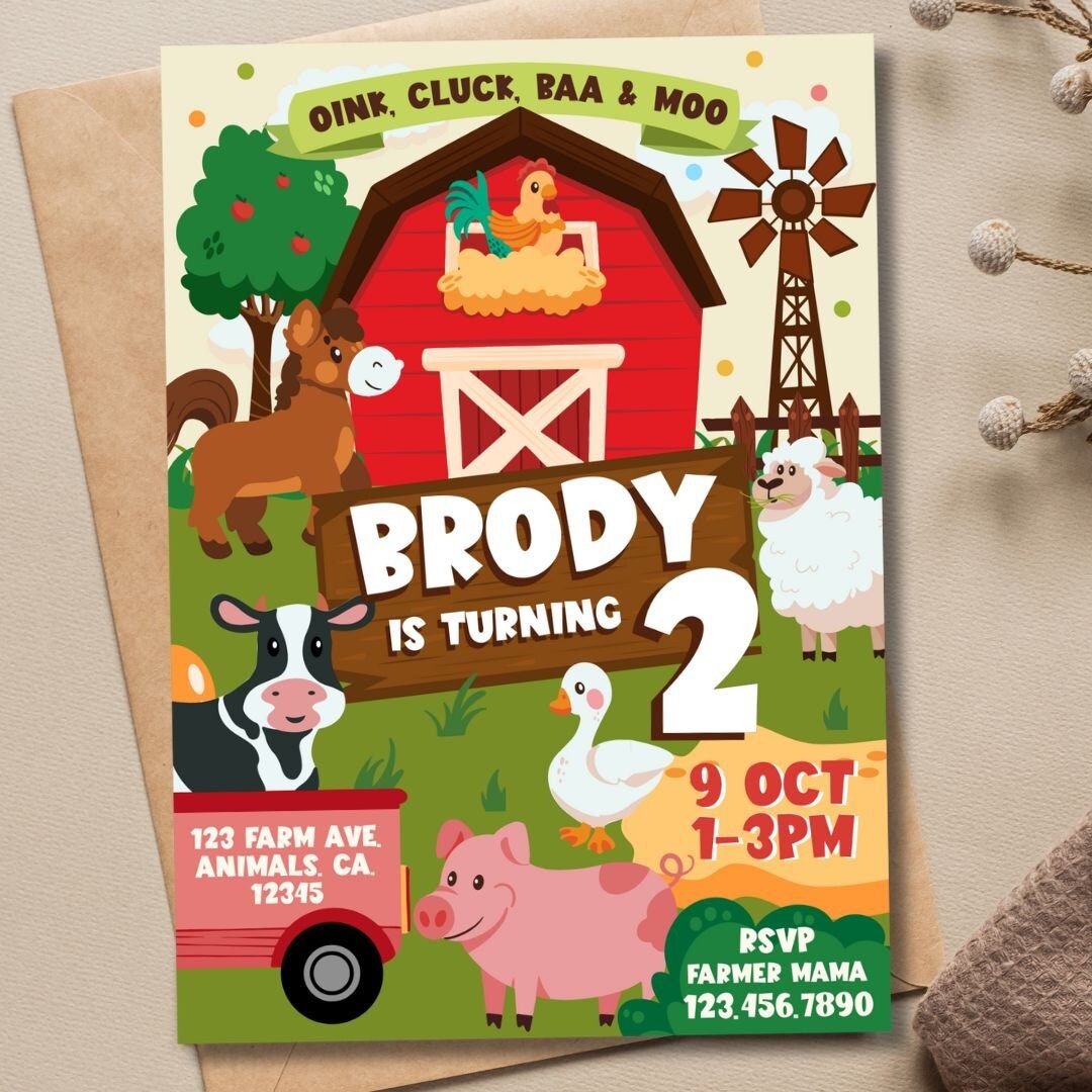 Animal Farm Birthday Invitation EDITABLE Printable/ Farm Barnyard Party ...
