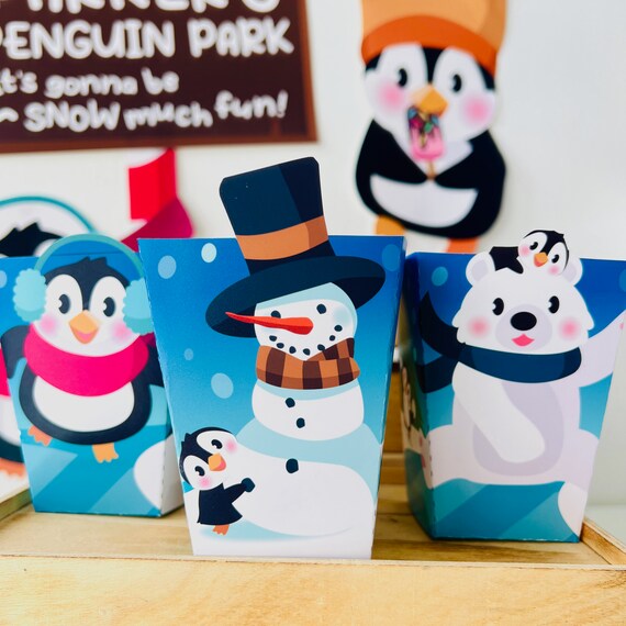 Penguin Party Favors Box EDITABLE Printable/ Penguin Christmas Winter ...
