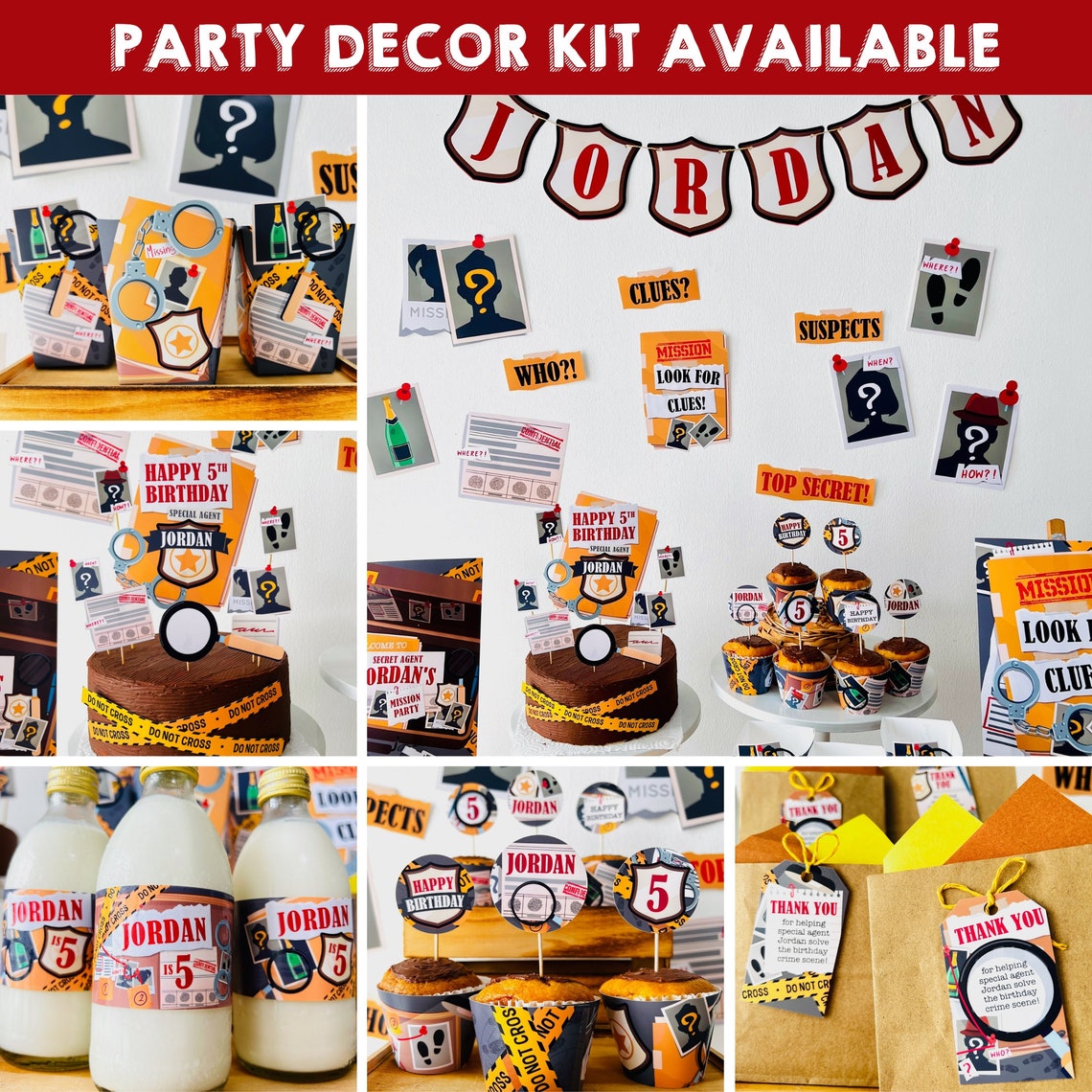 Detective Birthday Backdrop EDITABLE Printable | Murder Mystery Party ...