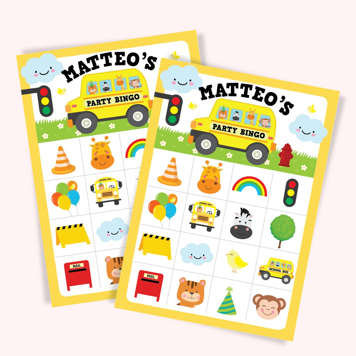 Wheels on the Bus Bingo Party Games/ Yellow School Bus Party Game Bingo ...