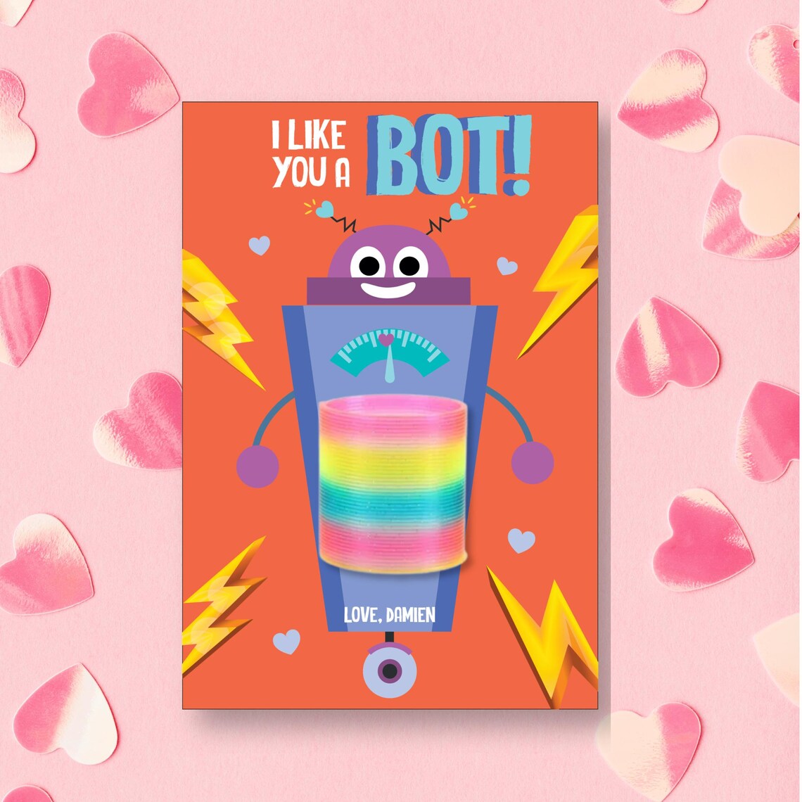 Robots Valentine Card EDITABLE Printable, Slinky Toy Robot Party Favors ...