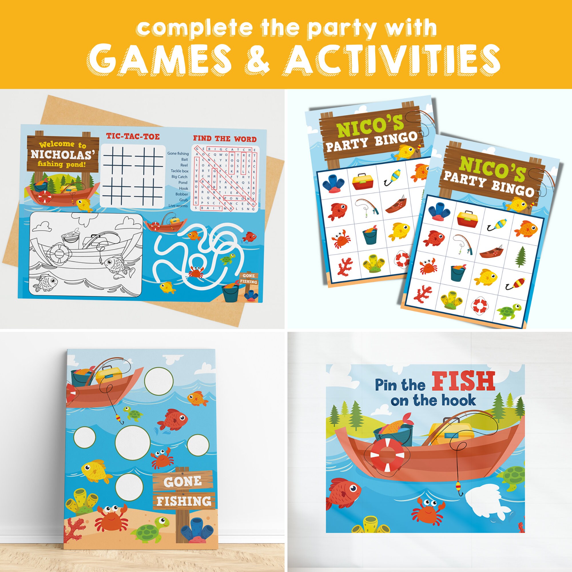 Fishing Birthday Backdrop Editable Party Printable/ Gone - Etsy