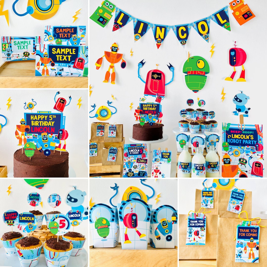 Robots Science Birthday Party Decorations, Editable Printable Kit ...